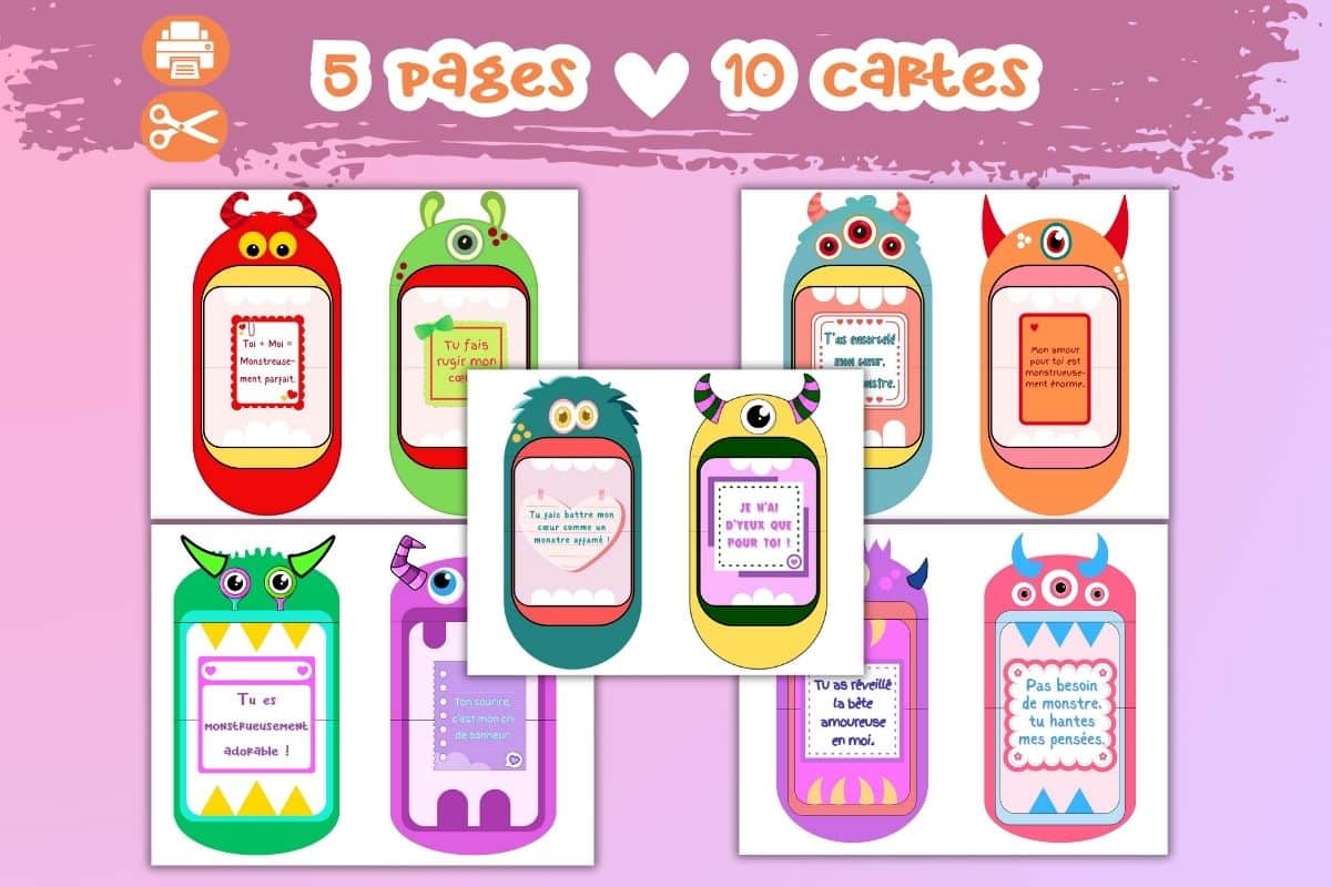 Carte Saint-Valentin monstre à imprimer : 10 modèles gratuits
